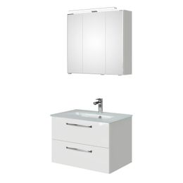 Badm&ouml;bel-Set &raquo;Trentino 2-teilig Glas-Waschtisch, Spiegelschrank mit LED-Leuchte&laquo; 3 Stk. tlg. wei&szlig; Einheitsgr&ouml;&szlig;e