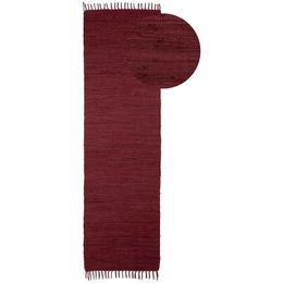 CarpetFine Teppich &raquo;Kelim Chindi uni, auch als L&auml;ufer&laquo; rechteckig 5 mm H&ouml;he Wendeteppich, reine Baumwolle, handgewebt, Uni-Farben, mit Fransen lila 