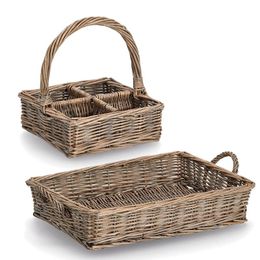zeller Brotkorb und Tablett im Set, Weide geflochten beige Massivholz Einheitsgr&ouml;&szlig;e