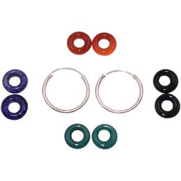 Firetti Damen Paar Creolen &raquo;Multipack Schmuck Geschenk Silber 925 Ohrschmuck Ohrringe&laquo; Made in Germany - mit Achat, Sodalith - Einh&auml;nger abnehmbar 