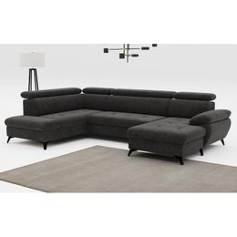 COTTA Wohnlandschaft &raquo;Hudson U-Form, B: 324 cm&laquo; mit Kopfteilverstellung, optional Schlaffunktion & Bettkasten braun B/H/T: 324cm x 207cm, Struktur 