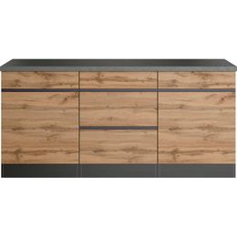 KOCHSTATION Unterschrank &raquo;KS-Riesa&laquo; Breite 180 cm, MDF-Fronten braun Holzwerkstoff grafitgrau, B/H/T: 180cm x 86cm x 60cm, Schubladen: 3 Stk. T&uuml;ren: 2