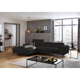 W.Schillig Ecksofa &raquo;piedroo, Designsofa mit tollem Sitzkomfort, L-Form&laquo; Kopfteilverstellung, wahlweise mit Sitztiefenverstellung, Breite 303cm schwarz