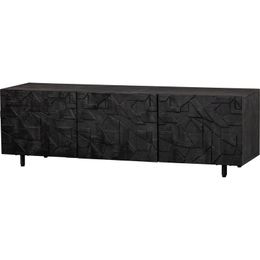 Woood Lowboard &raquo;Counter Mangoholz mit Druckmechanismus und Kabel&ouml;ffnung, 160x45x50 cm&laquo; Grafisches Holzschnitzerei-T&uuml;rdekor, Tragkraft Deckplatte 35 kg