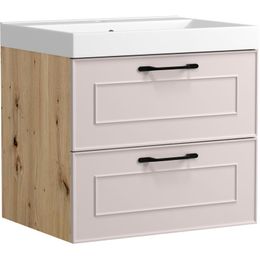 Welltime Waschtisch &raquo;CADIZ, Waschtisch&laquo; Kaschmir, Landhaus-Optik, schwarze Aktzente rosa eckig, B/H/T: 60cm x 58,5cm x 46cm