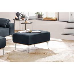 W.Schillig Polsterhocker &raquo;run&laquo; mit elegantem Holzsockel, F&uuml;&szlig;e in Chrom gl&auml;nzend, Breite 75 cm blau Longlife Xtra-Leder Z73: Naturwalkleder der 