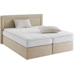Westfalia Schlafkomfort Boxspringbett wahlweise mit Bettkasten und Topper beige Microvelours Mit Kaltschaum-Topper, ohne Bettkasten, Liegefl&auml;che B/L: 180cm x 200cm, Gewicht 