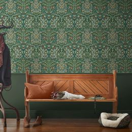 WILLIAM MORRIS AT HOME Vliestapete &raquo;Blackthorn&laquo; Retro glatt Designer Tapete, 10mx52cm (ca. 5m2) gr&uuml;n Vlies B/L: 10m x 2,5m, Rollen: 1