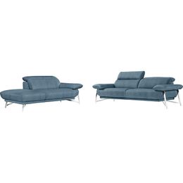 Egoitaliano Sofa &raquo;Anais, erstklassiger Sitzkomfort, Fu&szlig;farbe chrom&laquo; Set, Kopfteil verstellbar, Luxus-Microfaser Lederoptik, hellblau blau Luxus-Microfaser 
