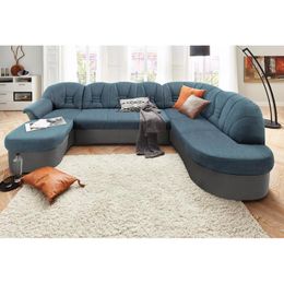 DOMO collection Wohnlandschaft &raquo;ELVA 293x180x84 cm, elegante R&uuml;ckensteppung, U-Form&laquo; whlw. mit Bettfunktion und Federkern grau (gepr&auml;gte) Luxus-