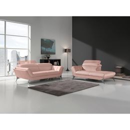 Egoitaliano Polstergarnitur &raquo;Sueli&laquo; Set, bestehend aus Sofa und Recamiere, Kopfteilverstellung, Bezug Leder rosa Leder CAREZZA (echtes Rindsleder) ist ein 