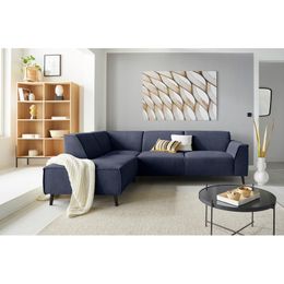 DOMO collection Ecksofa &raquo;Amora, bequem und zeitlos, L-Form&laquo; mit Federkern, Fu&szlig;h&ouml;he passend f&uuml;r g&auml;ngige Saugroboter! blau B/H/T: 263cm x 81cm x 191cm, 