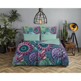 HIP Wendebettw&auml;sche &raquo;Vespera&laquo; 2 Satin, Rei&szlig;verschluss, Wendeoptik, Mandala, Vogel, gr&uuml;n bunt Satin, Obermaterial: 100% Baumwolle B/L: 135cm x 200cm, 1