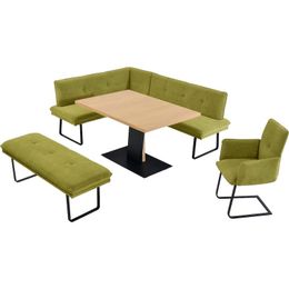 K+w Komfort & Wohnen K+W Komfort & Wohnen Essgruppe &raquo;Giacomo III&laquo; 4 Stk. tlg. wahlweise links oder rechts langer Schenkel 207cm, Freischwingersessel gr&uuml;n Flachgewebe 