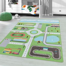 Ayyildiz Teppiche Kinderteppich &raquo;PLAY 2902&laquo; rechteckig 6 mm H&ouml;he robuster Kurflor, Stra&szlig;en Spiel Teppich, Kinderzimmer gr&uuml;n Polyamid B : 160cm 1 Stk., 6mm, L: 230cm