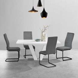 OTTO home Essgruppe &raquo;Elbach&laquo; Set, 5 Stk. tlg. ausziehbar 120-160 cm, Hochglanz, Tischgruppe Freischwinger grau Samtvelours, Einlegeplatte