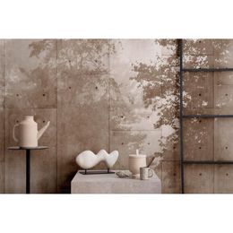 Livingwalls living walls Vliestapete &raquo;Beton-Tapete mit Waldmotiv Natur Tapete Industrial&laquo; matt glatt braun Vlies B/L: 2,7m x 4m, Rollen: 1
