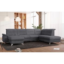 Sit & More sit&more Wohnlandschaft &raquo;Astoria U-Form&laquo; wahlweise mit motorischer Relaxfunktion grau 100% Polyester B/H/T: 327cm x 91cm x 225cm, Flachgewebe, 