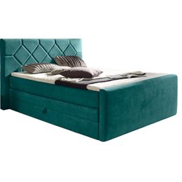 Home Affaire Boxspringbett &raquo;Atlanta&laquo; inklusive Topper und Bettkasten blau Kunststoff, Massivholz, Stoff Struktur fein Kunststoff Massivholz Stoff, 