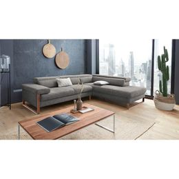 W.Schillig Ecksofa &raquo;finn, Designsofa mit tollem Sitzkomfort, bequem, L-Form&laquo; German Design Award 2016, Fu&szlig;gestell Nussbaum natur, Breite 281 cm grau 