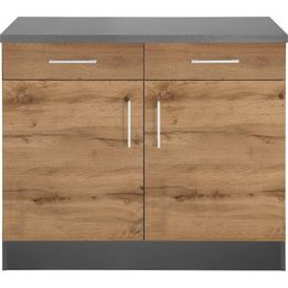 KOCHSTATION Unterschrank &raquo;KS-Colmar&laquo; 100 cm, mit Metallgriff, f&uuml;r viel Stauraum grau Holzwerkstoff grafitgrau, B/H/T: 100cm x 85cm x 60cm