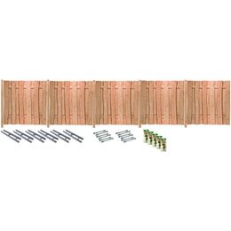 TETZNER & JENTZSCH Sichtschutzelement &raquo;LAKEWOOD 3&laquo; Rustikale Optik dank Fertigung aus Bonanzabohlen beige Edelstahl, Massivholz H/L: 180cm x 9,54m, Pfosten: 6 Stk.