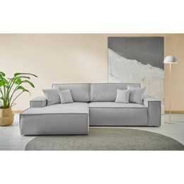 OTTO home Ecksofa &raquo;FINNLEY Struktur fein, L-Form 257 cm, Schlafsofa&laquo; mit Bettkasten, in Boucl&eacute;, Struktur fein und Mega Cord silber Bezugstoff 100% PES