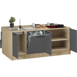KOCHSTATION K&uuml;cheninsel &raquo;KS-Luna Breite 200 cm, H&ouml;he 90 cm&laquo; Breite 200 cm, wahlweise mit Hanseatic-E-Ger&auml;ten braun B/H/T: 200,4cm x 90cm x 103,4cm, 