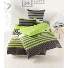 OTTO home Bettw&auml;sche &raquo;Majoran&laquo; 2 Stk. gestreifte Bettw&auml;sche, Marke H.I.S by OTTO home gr&uuml;n Linon, Obermaterial: 100% Baumwolle B/L: 155cm x 220cm, 1 