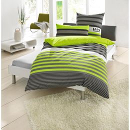 OTTO home Bettw&auml;sche &raquo;Majoran&laquo; 2 Stk. gestreifte Bettw&auml;sche in 4 Qualit&auml;ten, Marke H.I.S by OTTO home gr&uuml;n Linon, Obermaterial: 100% Baumwolle B/L: 