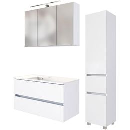 Welltime Badm&ouml;bel-Set &raquo; M&ouml;bel Baabe Waschtisch-Set 3tlg. oder 5tlg.&laquo; 3 Stk. tlg. wei&szlig; Holzwerkstoff Set 7 3tlg.: Waschtisch 100cm breit, 
