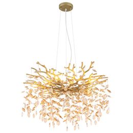 Globo LIGHTING H&auml;ngeleuchte &raquo;QUEENA&laquo; E14 1 Stk. Kristall Luster f&uuml;r Wohn- & Esszimmer, H&ouml;he k&uuml;rzbar gold 10, H: 120cm, 1 Stk.