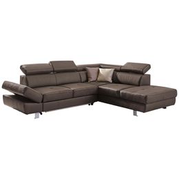 Stylife Ecksofa, Dunkelbraun, Metall, Kombination Echtleder/Lederlook, Rindleder, 4-Sitzer, Ottomane rechts, L-Form, 265x212 cm, Goldenes M, Lederauswahl, Stoffauswahl, seitenverkehrt erh&auml;ltlich, Bettfunktion Hocker R&uuml;cken echt, Wohnzimmer, Sofas & Couches, Wohnlandschaften, Ecksofas