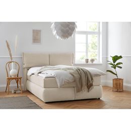 OTTO home Boxspringbett &raquo;Jenson&laquo; in 4 Farben, 4 Breiten, 3 Matratzenarten in 2 H&auml;rtegraden, Topper beige Struktur weich (85% Polyester/15% Nylon) 