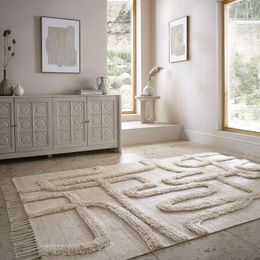 FLAIR RUGS Teppich &raquo;Loma&laquo; rechteckig 20 mm H&ouml;he mit Fransen beige Baumwolle, Wolle B : 120cm 1 Stk., 20mm, L: 170cm