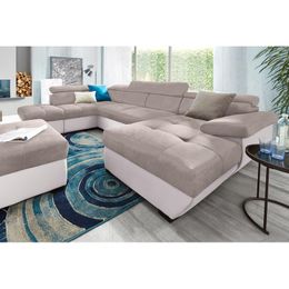 COTTA Wohnlandschaft &raquo;Speedway U-Form&laquo; mit Kopfteilverstellung, wahlweise mit Schlaffunktion & Bettkasten beige Kunstleder SOFTLUX / Luxus-Microfaser 