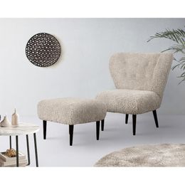 LeGer Home by Lena Gercke Sessel &raquo;Dinah&laquo; Knopfheftung im R&uuml;cken, wahlweise mit oder ohne Hocker beige 100% Polyester Boucl&eacute;,mit Hocker, B/H/T: 84cm x 