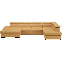 Sit & More sit&more Wohnlandschaft &raquo;Alcudia U-Form&laquo; wahlweise mit Schlaffunktion gelb B/H/T: 349cm x 73cm x 226cm, NaturLEDER , Ottomane rechts,mit 