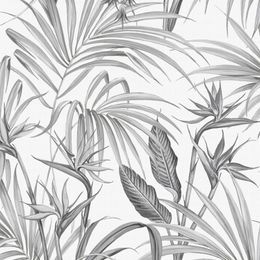 SUPERFRESCO EASY Vliestapete &raquo;Strelitzia Bl&auml;tter&laquo; gemustert FSC zertifiziert, mit lebhaftem Druck, 10 Meter L&auml;nge grau Vlies B/L: 0,52m x 10m, Rollen: 1