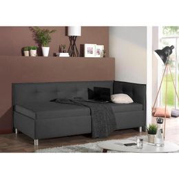 Maintal Polsterliege mit Seiten- und R&uuml;ckenteil grau Holzwerkstoff Struktur (100% Polyester) Holzwerkstoff Seitenteil rechts, Liegefl&auml;che B/L: 90cm x 200cm 