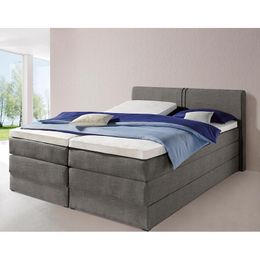 Hapo Boxspringbett mit Bettkasten grau Kopfteil, seitliche Unterbox und Obermatratze sind mit pflegeleichtem Feinstrukturstoff in Leinenoptik (100% 