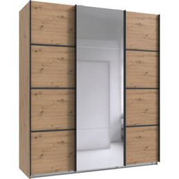 wimex Schwebet&uuml;renschrank &raquo;Jork Kleiderschrank mit Spiegel, schwarze Metallgriffe&laquo; Schrank in verschiedenen Gr&ouml;&szlig;en und Innenausstattungsvarianten braun 