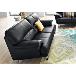 Trendmanufaktur 3-Sitzer &raquo;Cecilia, in italienischem Design, bequem&laquo; mit Chromf&uuml;&szlig;en schwarz Microfaser PRIMABELLE (100% Polyester);NaturLEDER (echtes 