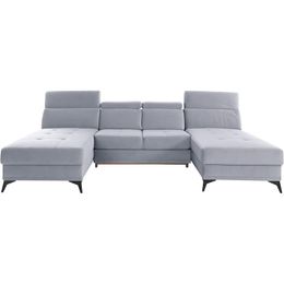 OTTO home Wohnlandschaft &raquo;Cardiz U-Form&laquo; inkl.Kopfteilverstellung und Federkern wahlweise mit Schlaffunktion grau Webstoff (100% Polyester);Luxus-