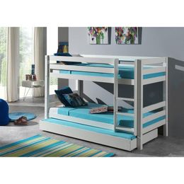 Vipack Etagenbett &raquo;Pino, inkl. Rolllattenrost, Leiter und Absturzschutz&laquo; B/H/T ca. 210x140x105cm, massiv Kiefer 2 Farben zur Wahl, optional mit Bettschublade