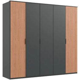 wimex Dreht&uuml;renschrank &raquo;Tunis&laquo; inklusive Kranzleiste, T&uuml;ren in Lamellen Optik schwarz Holzwerkstoff Graphit, B/H/T: 225cm x 210cm x 58cm