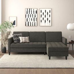 Ecksofa &raquo;Presley, L-Form,&laquo; Ecksofa mit Bett-Funktion und Stauraum, verstellbare R&uuml;ckenlehne grau Webstoff, 100% Polyester B/H/T: 213cm x 83cm x 154cm,