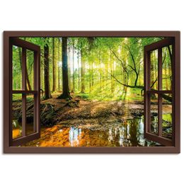Artland Wandbild &raquo;Fensterblick - Wald mit Bach&laquo; Wald 1 Stk. tlg. als Leinwandbild, Poster, Wandaufkleber in verschied. Gr&ouml;&szlig;en braun Leinwand B/H/T: 130cm x 