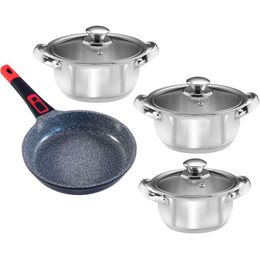 King Topf-Set &raquo;EDELSTAHL&laquo; Set, 3 T&ouml;pfe &Oslash; 16/18/20 cm inkl. Glasdeckel, 1 Bratpfanne, 7 Stk. tlg. Edelstahl schwarz Einheitsgr&ouml;&szlig;e