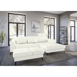 Sit & More sit&more Ecksofa &raquo;Bendigo L-Form&laquo; inklusive Sitztiefenverstellung, Bodenfreiheit 12 cm, in 2 Fu&szlig;farben wei&szlig; B/H/T: 284cm x 84cm x 175cm, NaturLEDER ,